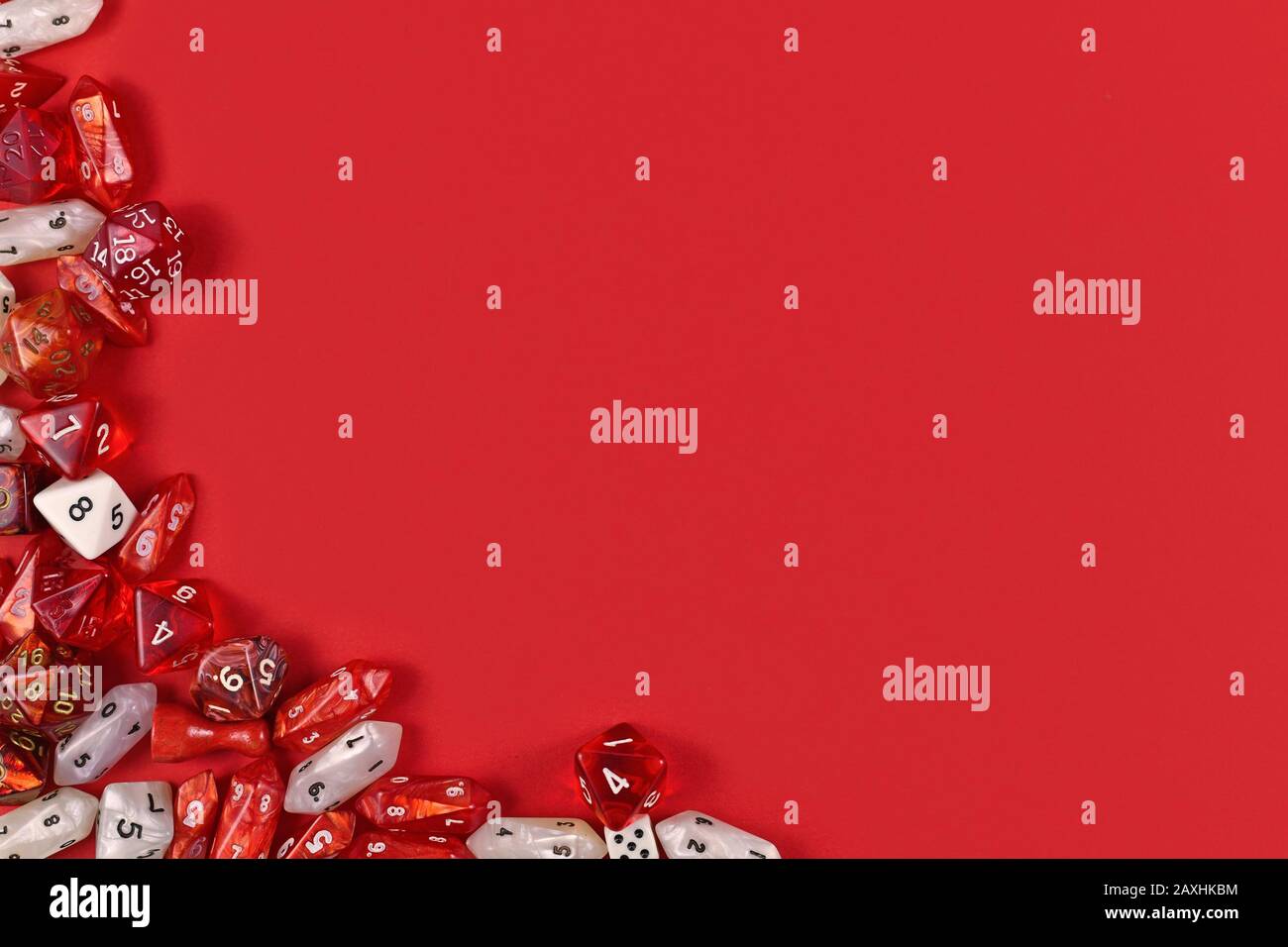 Roleplaying background with RPG dice at side of red background with ...