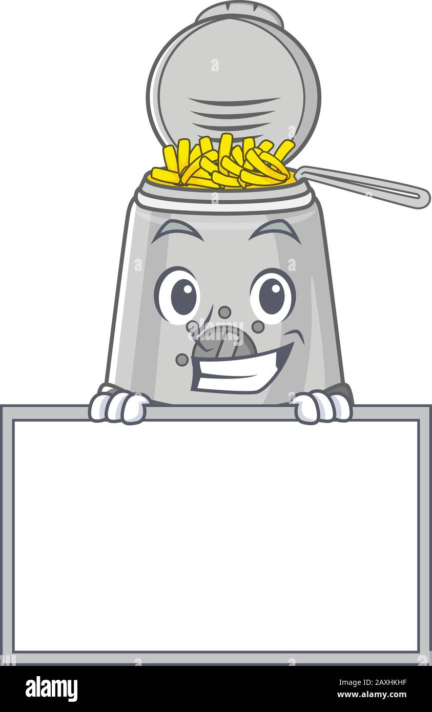 Deep fryer cartoon design concept grinning with board Stock Vector ...