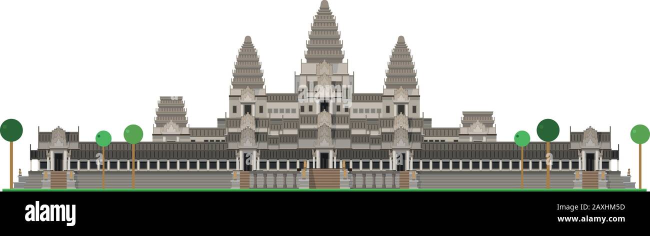Angkor Wat (Cambodia). Isolated on white background vector illustration ...