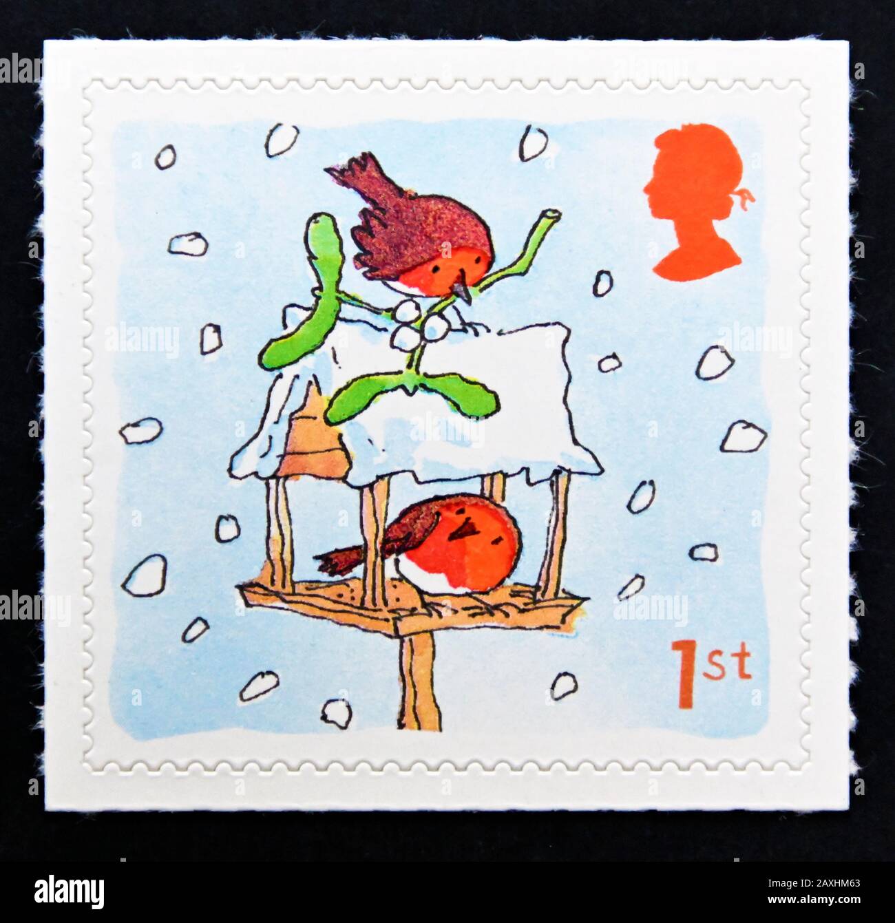 Postage stamp. Great Britain. Queen Elizabeth II. Christmas Robins ...