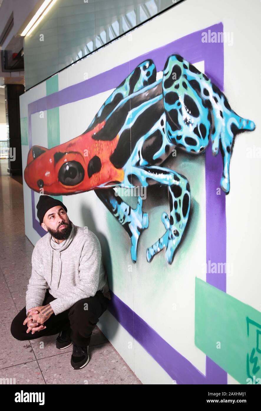 EDITORIAL USE ONLY Artist Odeith from Lisbon, recreates his 3D Frog ...