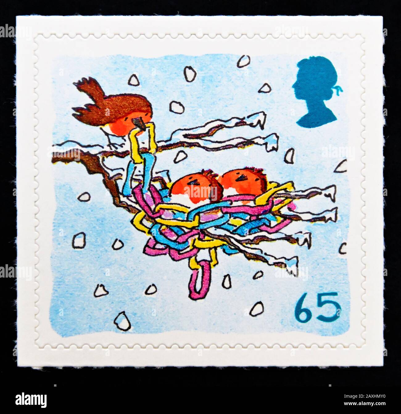 Postage stamp. Great Britain. Queen Elizabeth II. Christmas Robins ...