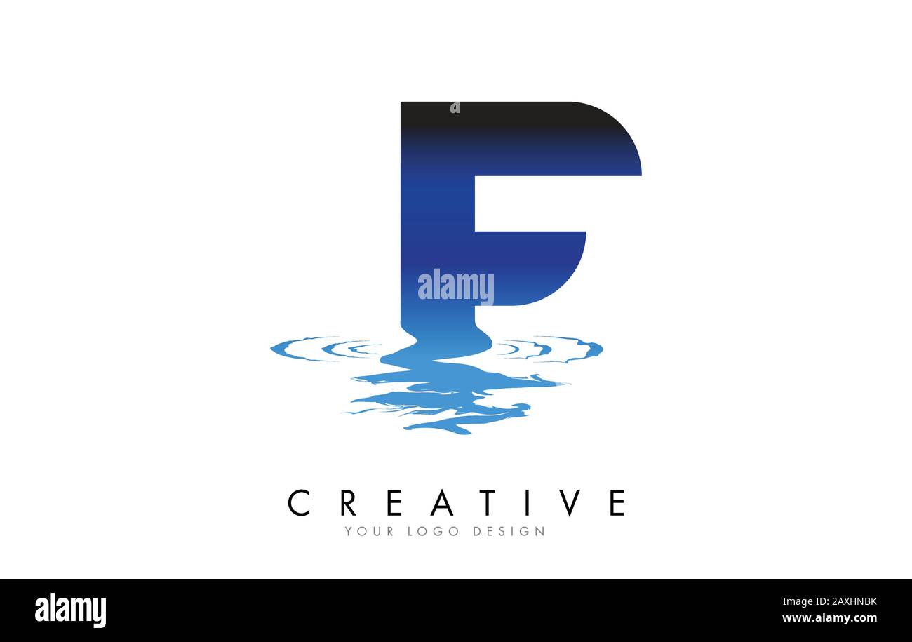 F Letter Logo Design with Water Effect and Deep Blue Gradient Vector ...