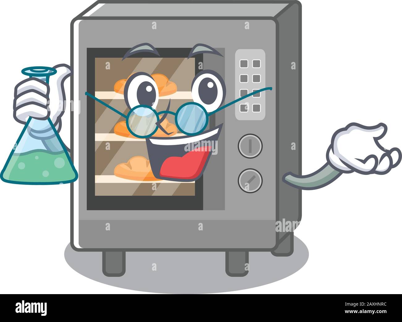Cool oven cake Professor cartoon character with glass tube Stock Vector ...