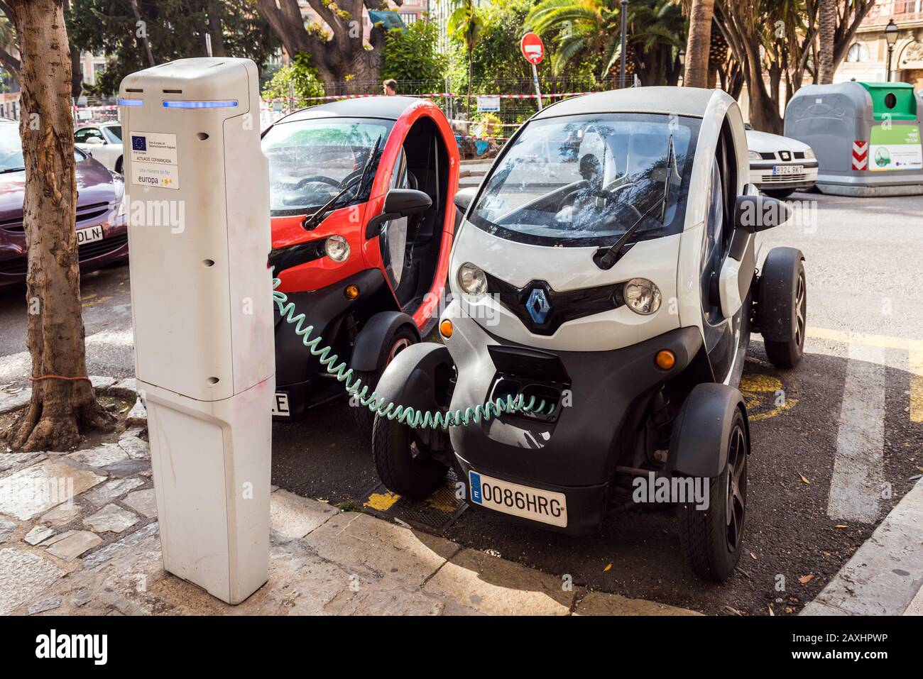 Majorca, Spain - May 8, 2019: Charging point for electric cars on the ...