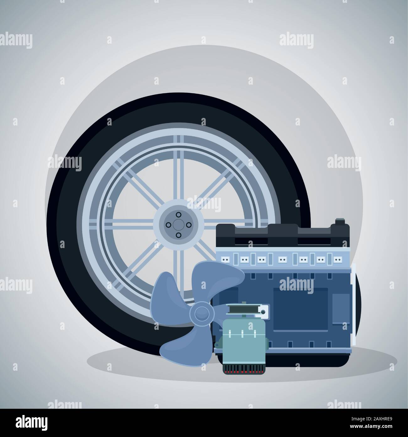 car tire with engine and propeller, colorful design Stock Vector Image ...