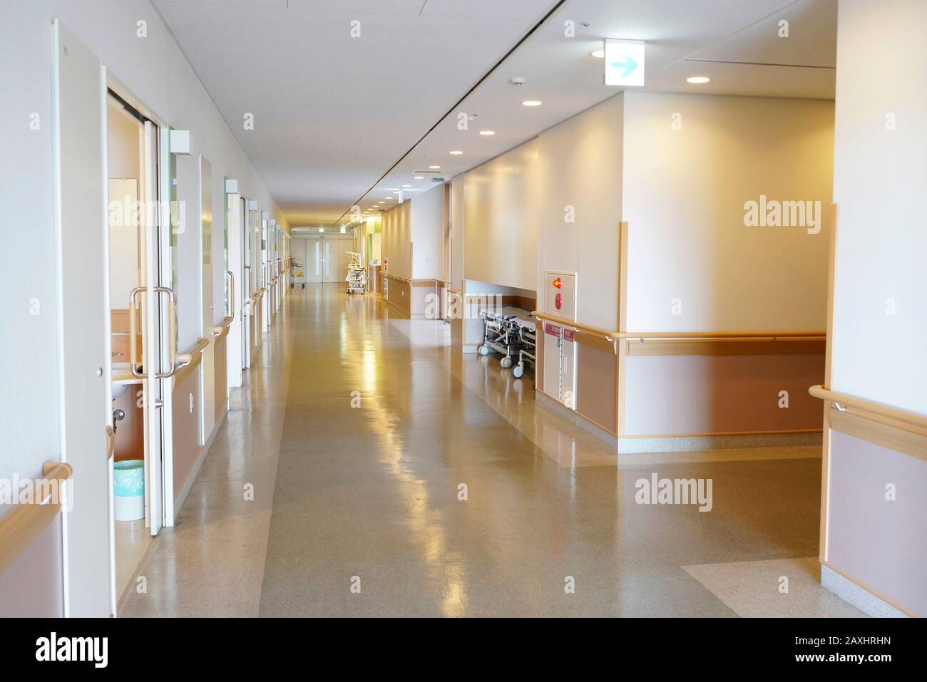 KAGAWA, JAPAN - JANUARY 30, 2020: Hospital room and corridor, door with ...
