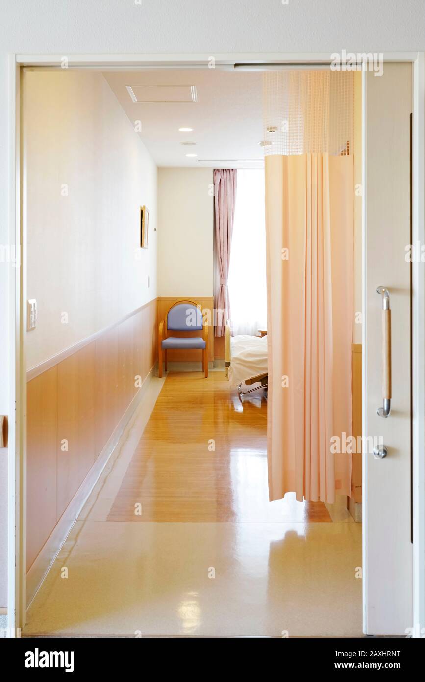 Hospital room with privacy medical curtain in a Japanese hospital Stock ...