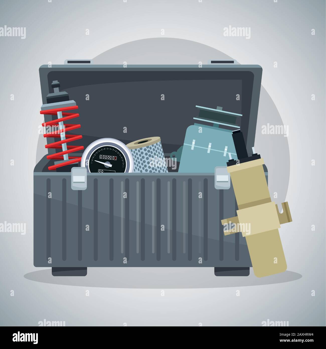 tools box with car engine parts, colorful design Stock Vector Image ...