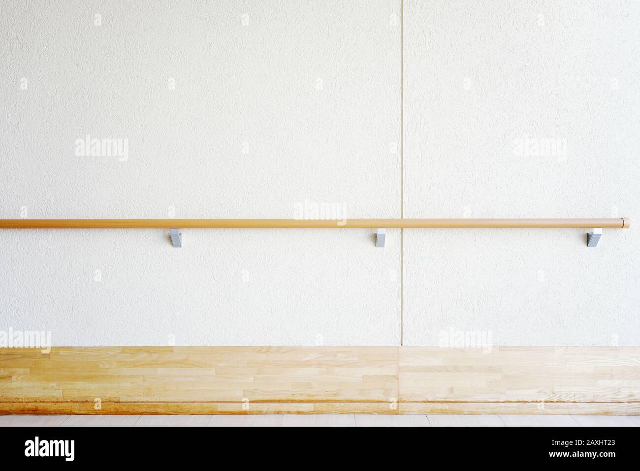 Walkway in the building with railing on white wall in hospital Stock ...