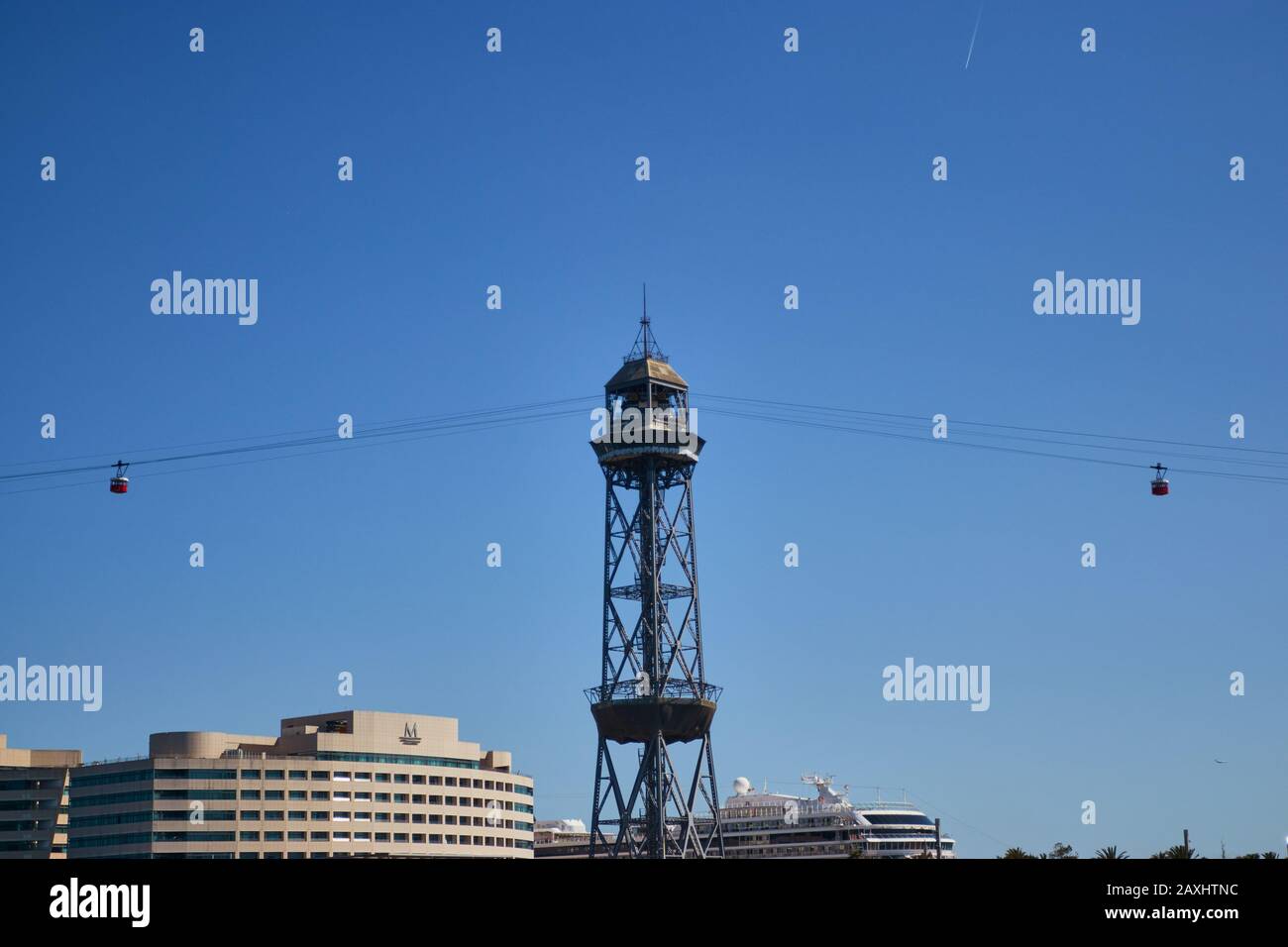 BARCELONA, SPAIN - Jun 07, 2019: Horizontal shot of cable cars ...