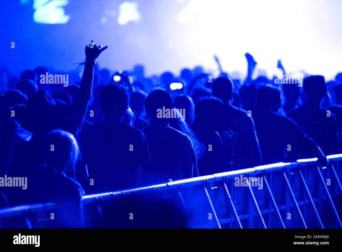 Crowd of people enjoying a live concert in blue stage lights Stock Photo - Alamy