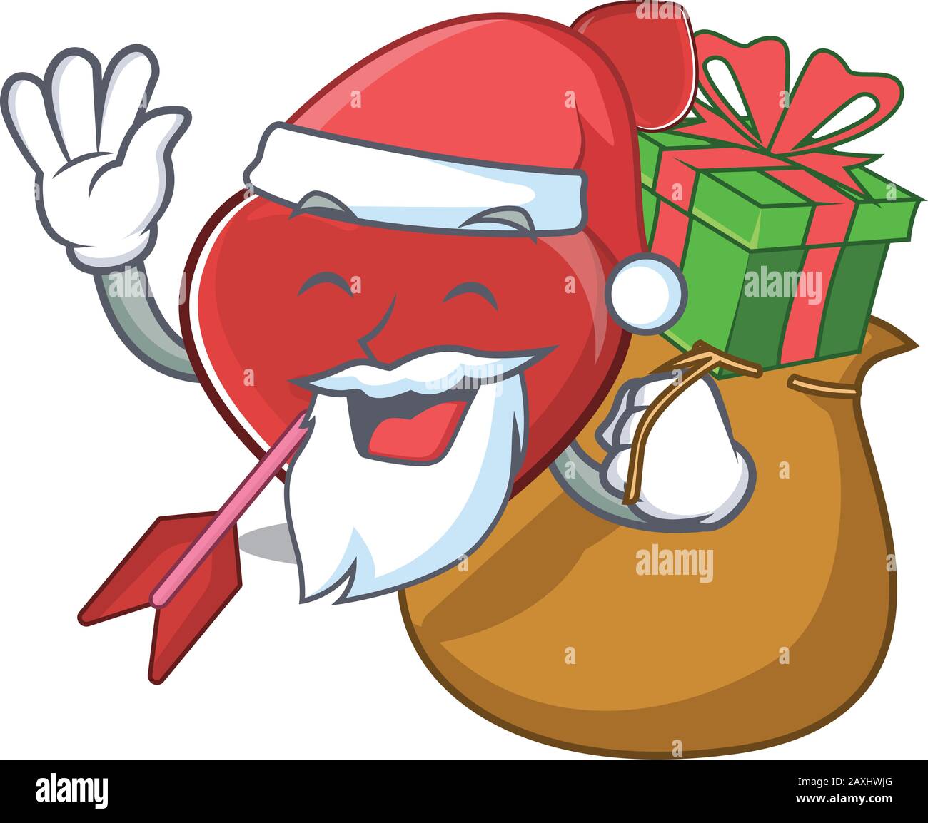 Santa heart and arrow Cartoon character design having box of gifts ...