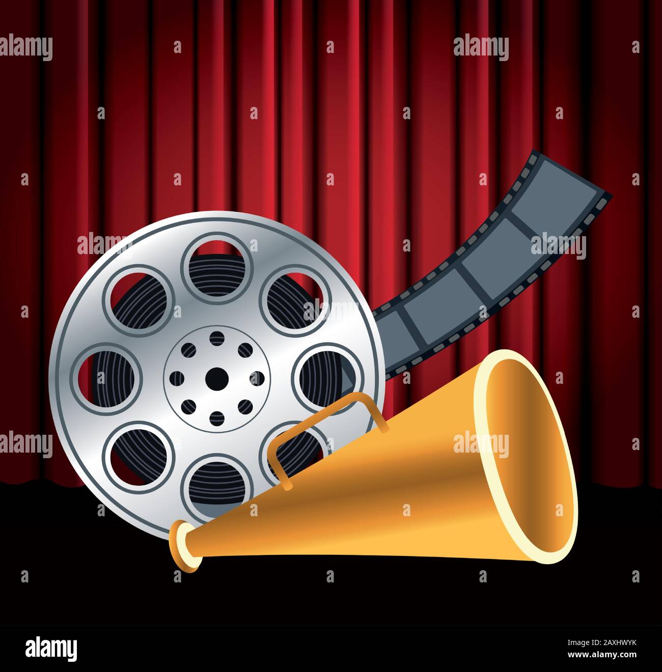 film reel and directors megaphone, colorful design Stock Vector Image ...