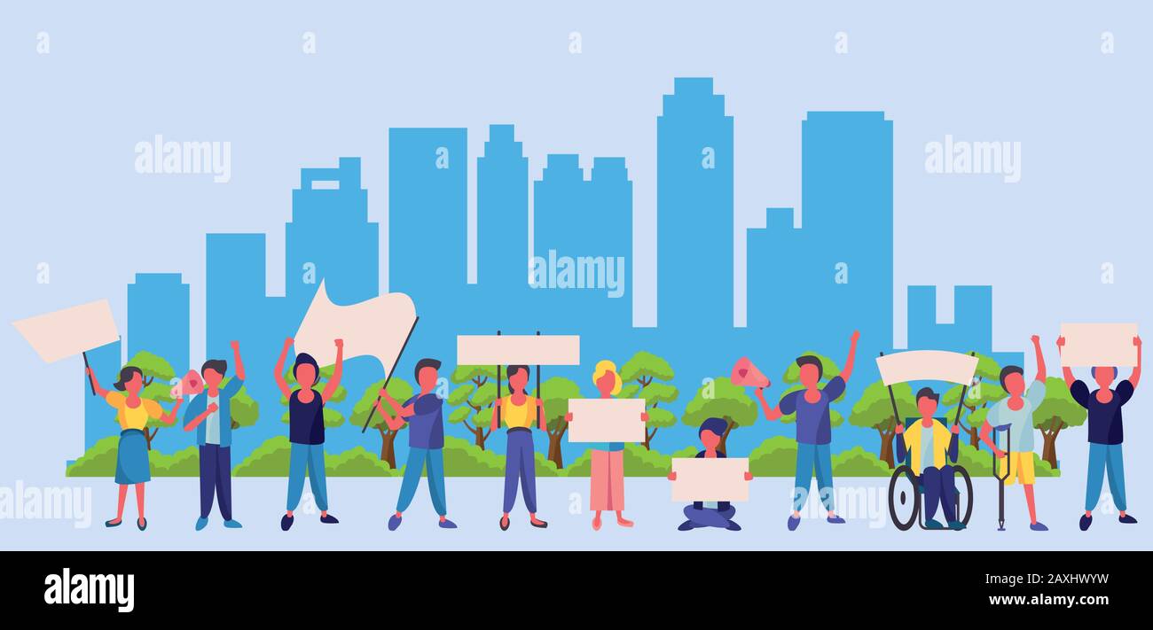 activists people with protest banners and megaphone Stock Vector Image ...