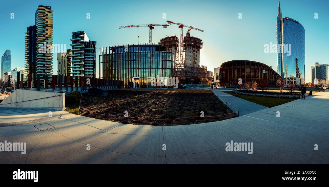 MILAN, ITALY - FEBRUARY 2020: Construction site of the new skyscraper ...