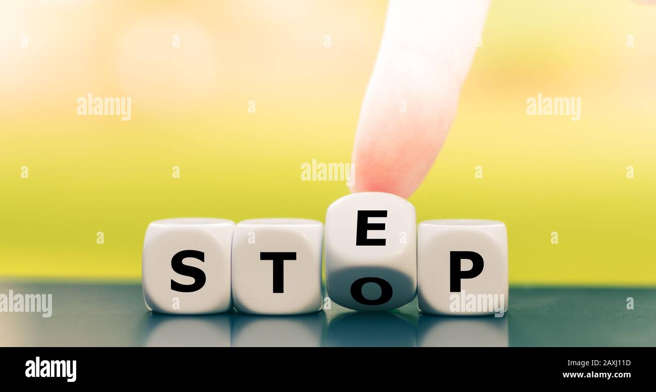 Make a step and don't stop. Hand turns dice and changes the word "stop ...