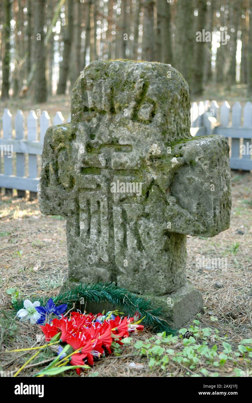 OLd stone cross - cossack grave in Berestechko Battle place. Plyasheva ...