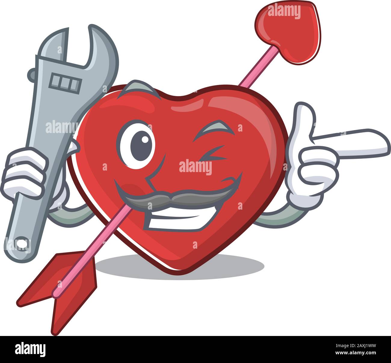 Smart Mechanic heart and arrow cartoon character design Stock Vector ...