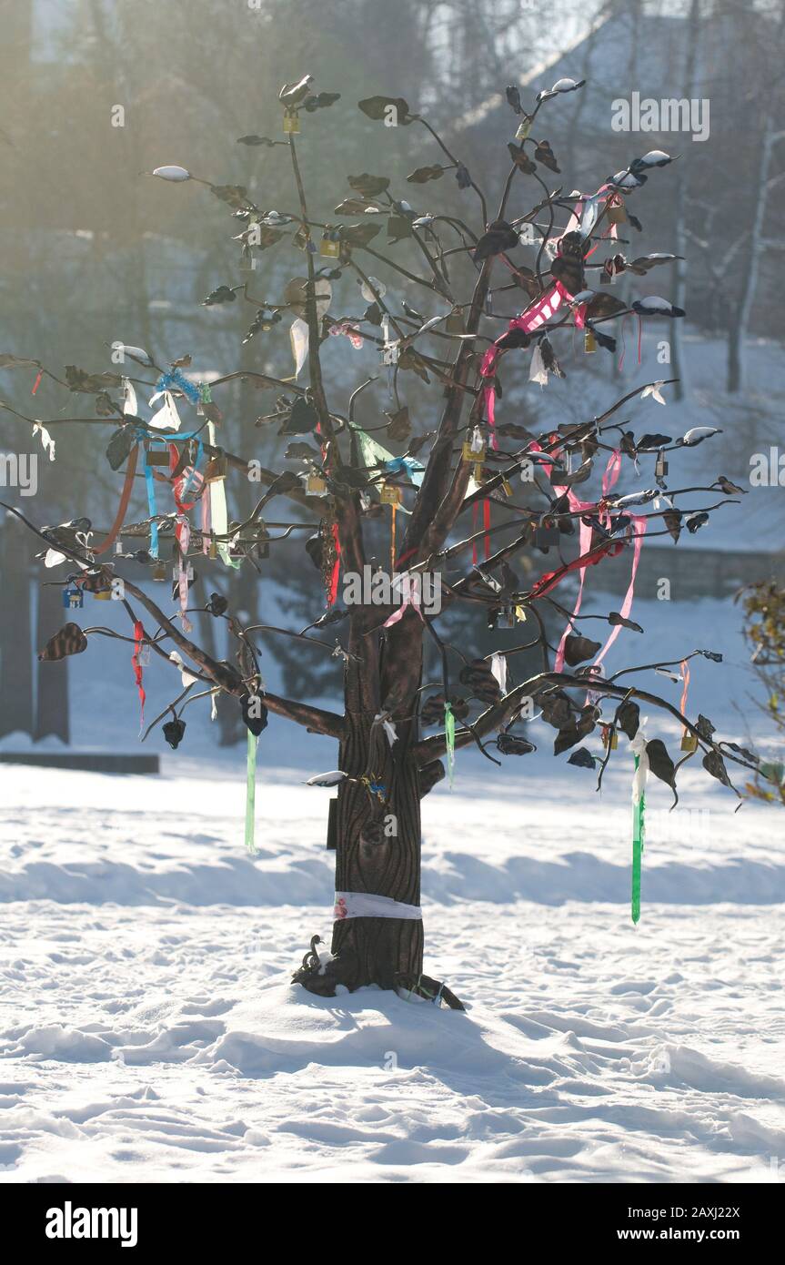 Tree of Happiness surrounded with snow in the park named after Taras ...