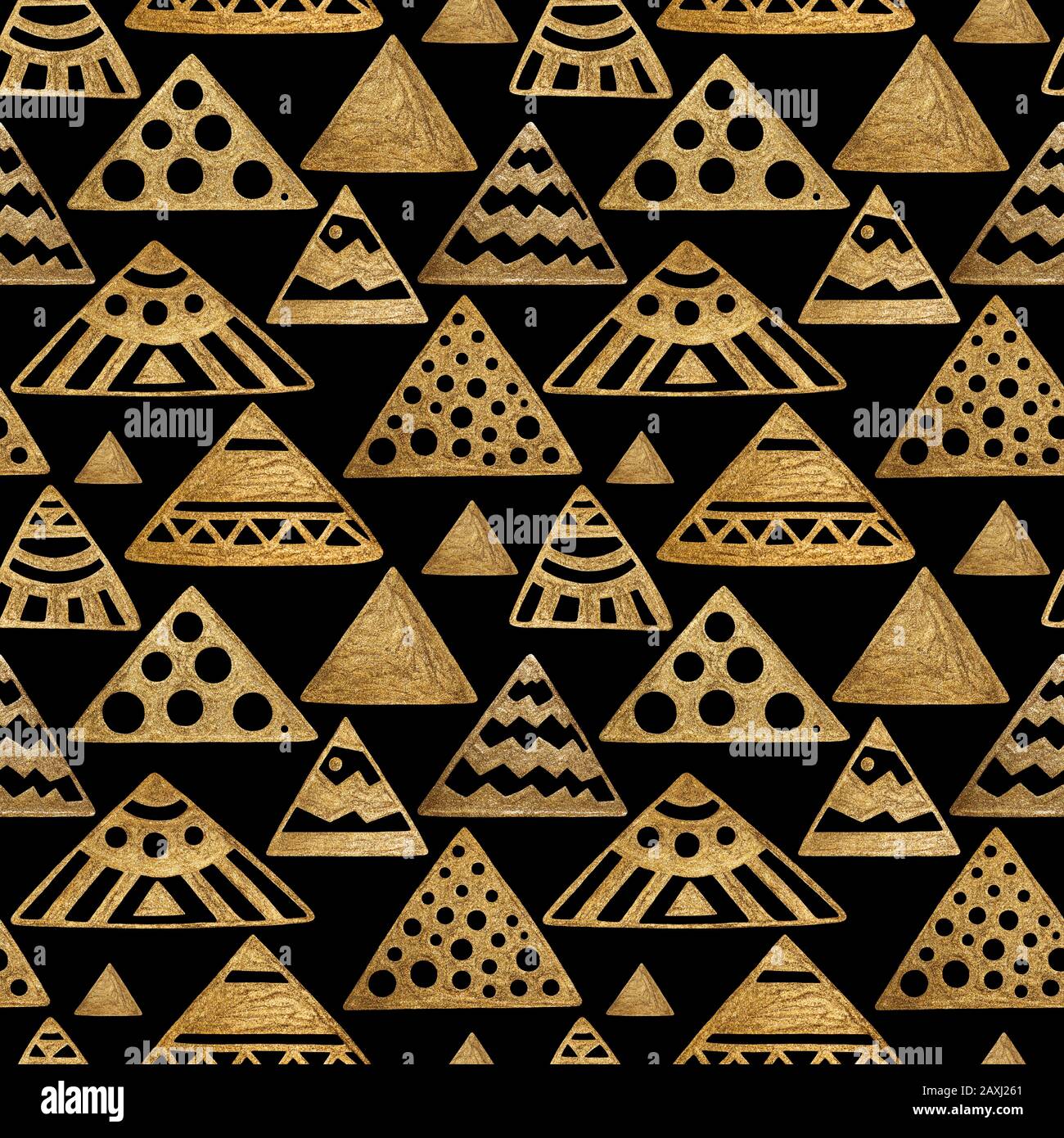 Ethnic gold hand painted seamless pattern. Abstract triangles golden ...