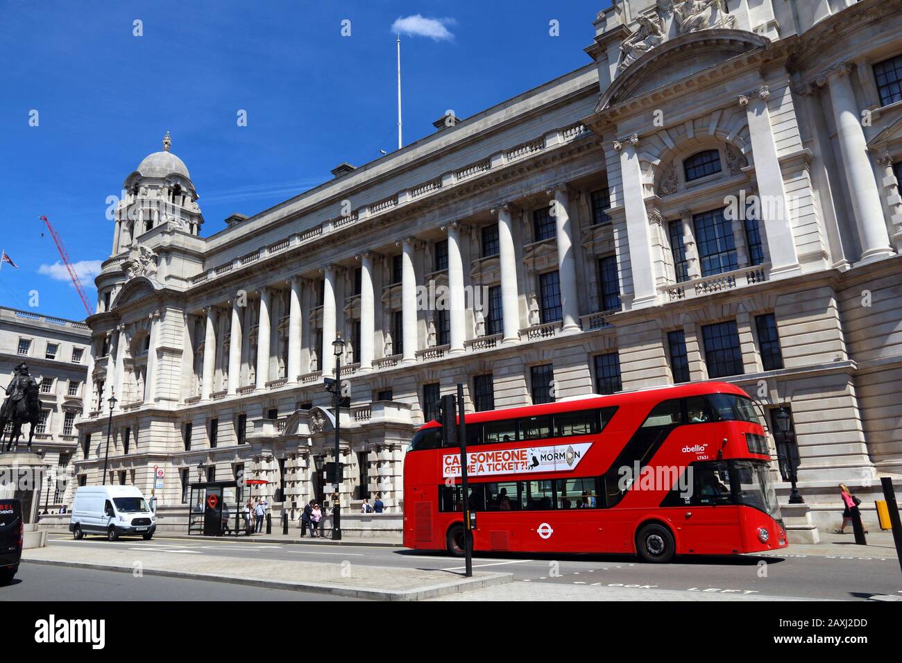 LONDON, UK - JULY 6, 2016: People ride New Routemaster bus in Whitehall ...