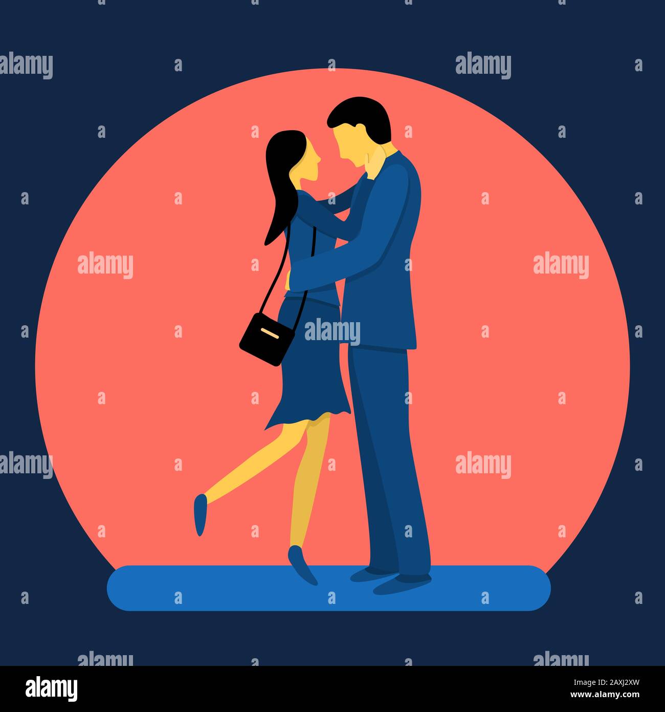 A couple of lovely lovers. Flat vector illustration in trendy colors ...
