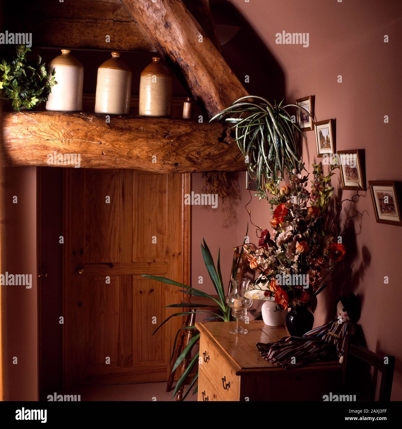 Corner of attic room with large ceiling beams Stock Photo - Alamy