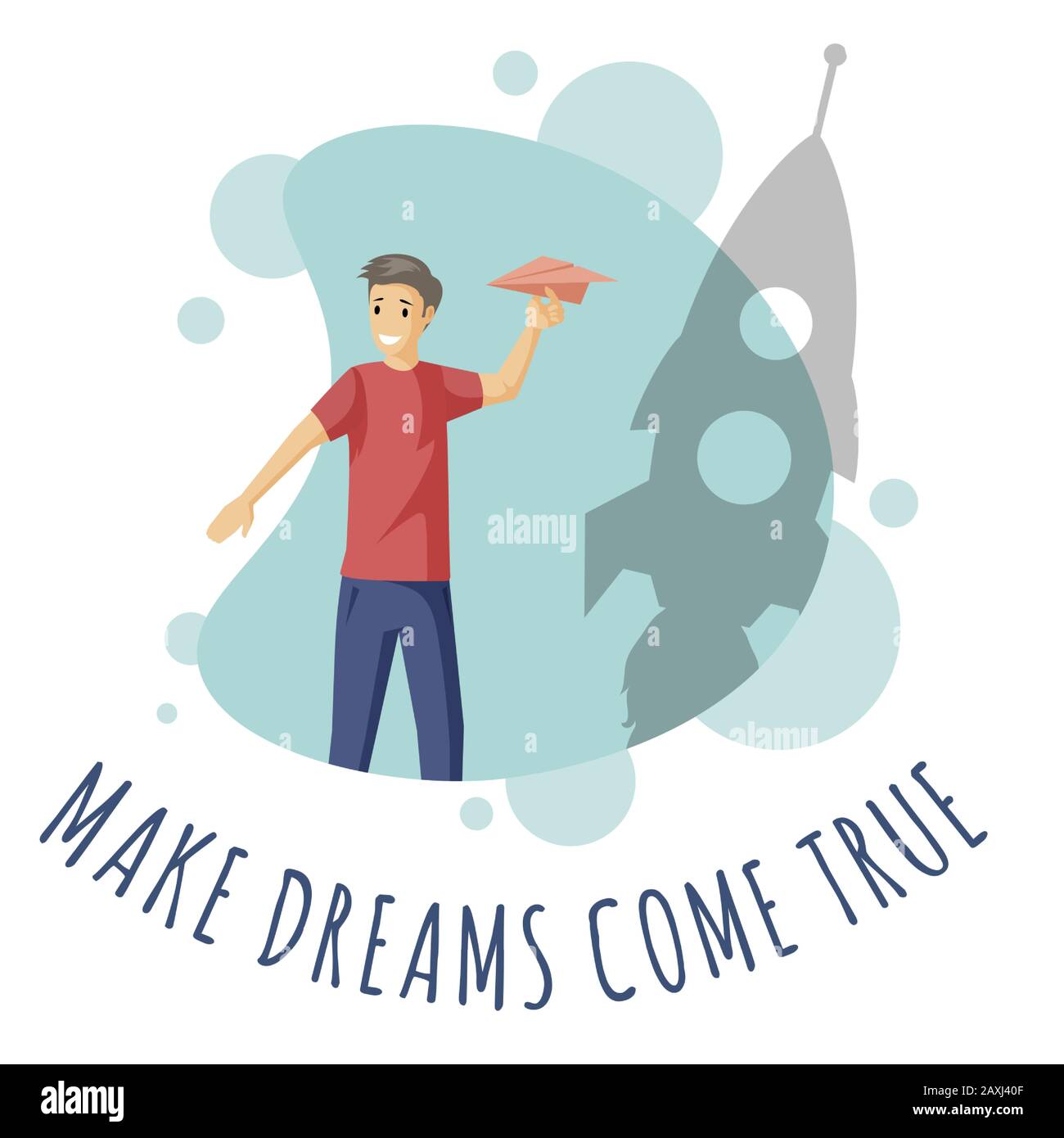 Make dreams come true vector flat illustration with typography. Happy ...