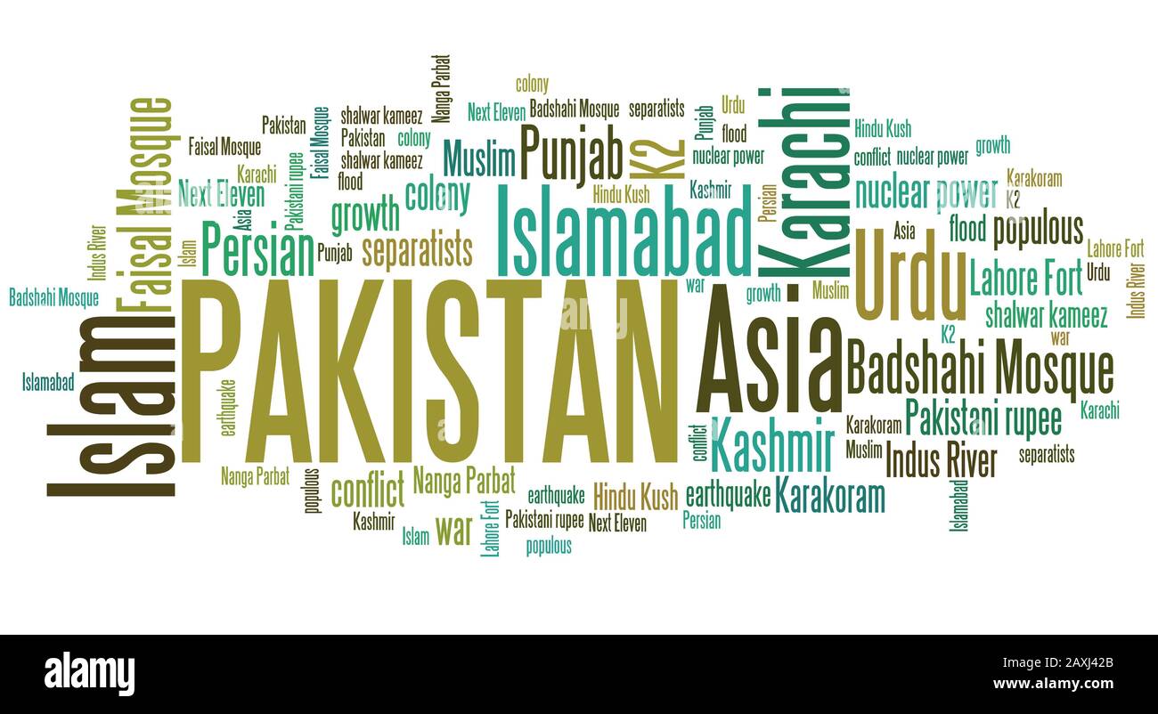 Pakistan tag cloud illustration. Country word collage Stock Photo - Alamy