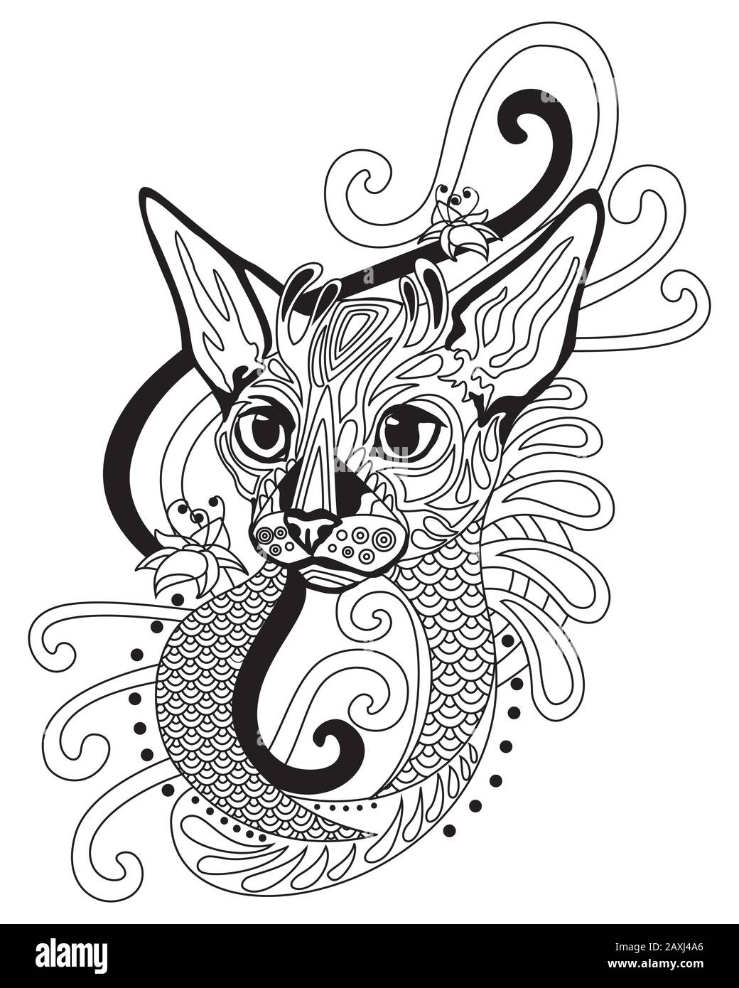 Vector hand drawing zentangle doodle coloring antistress with ...
