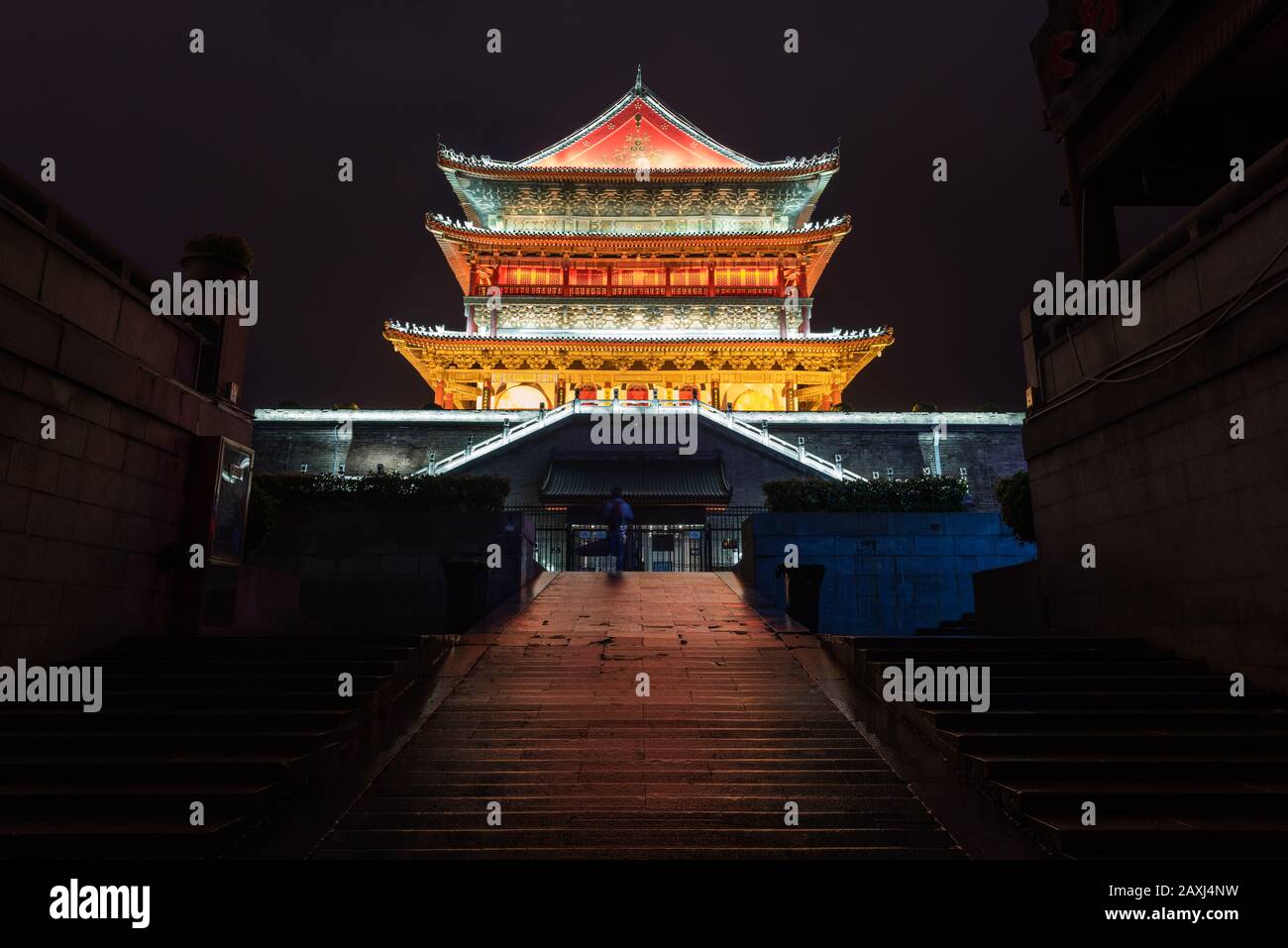 Chinese Temple Gate in Xian at night Stock Photo - Alamy