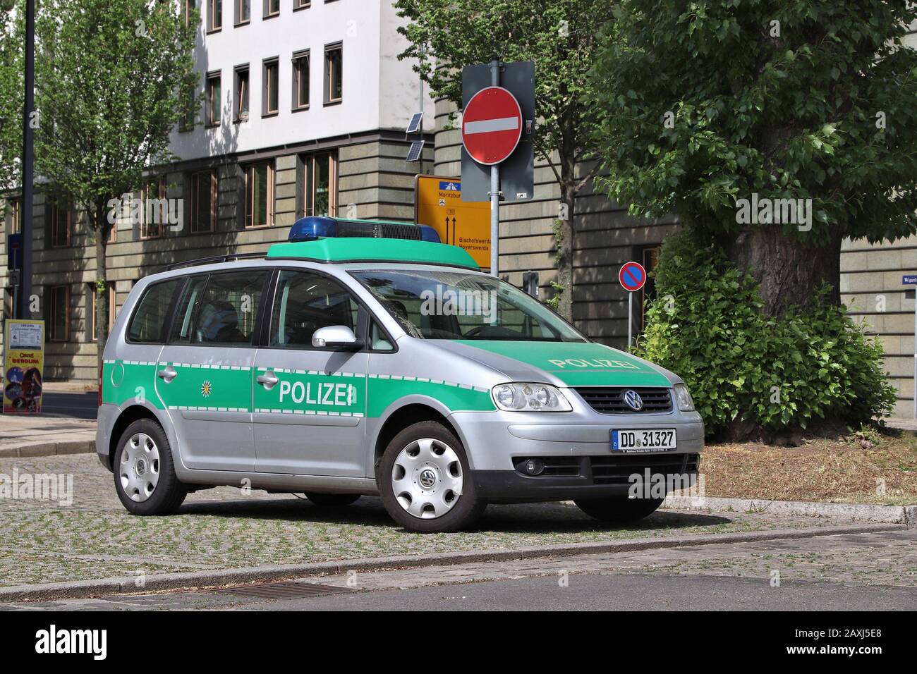 DRESDEN, GERMANY - MAY 10, 2018: Germany police Volkswagen Touran car ...