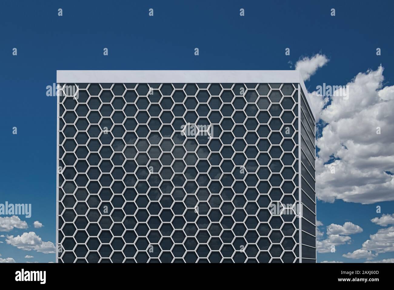 Large facade elements in honeycomb form on a high-rise building with ...