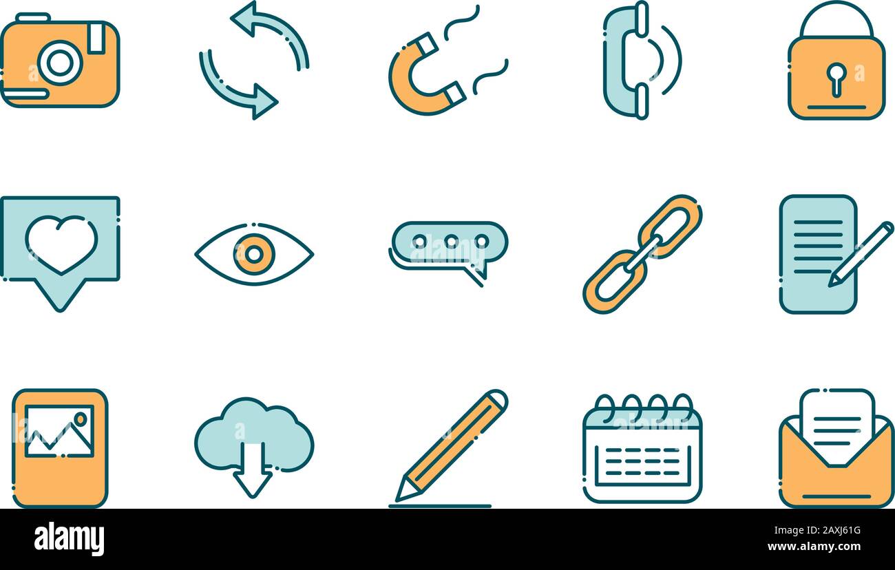 social media network technology multimedia line and fill vector ...