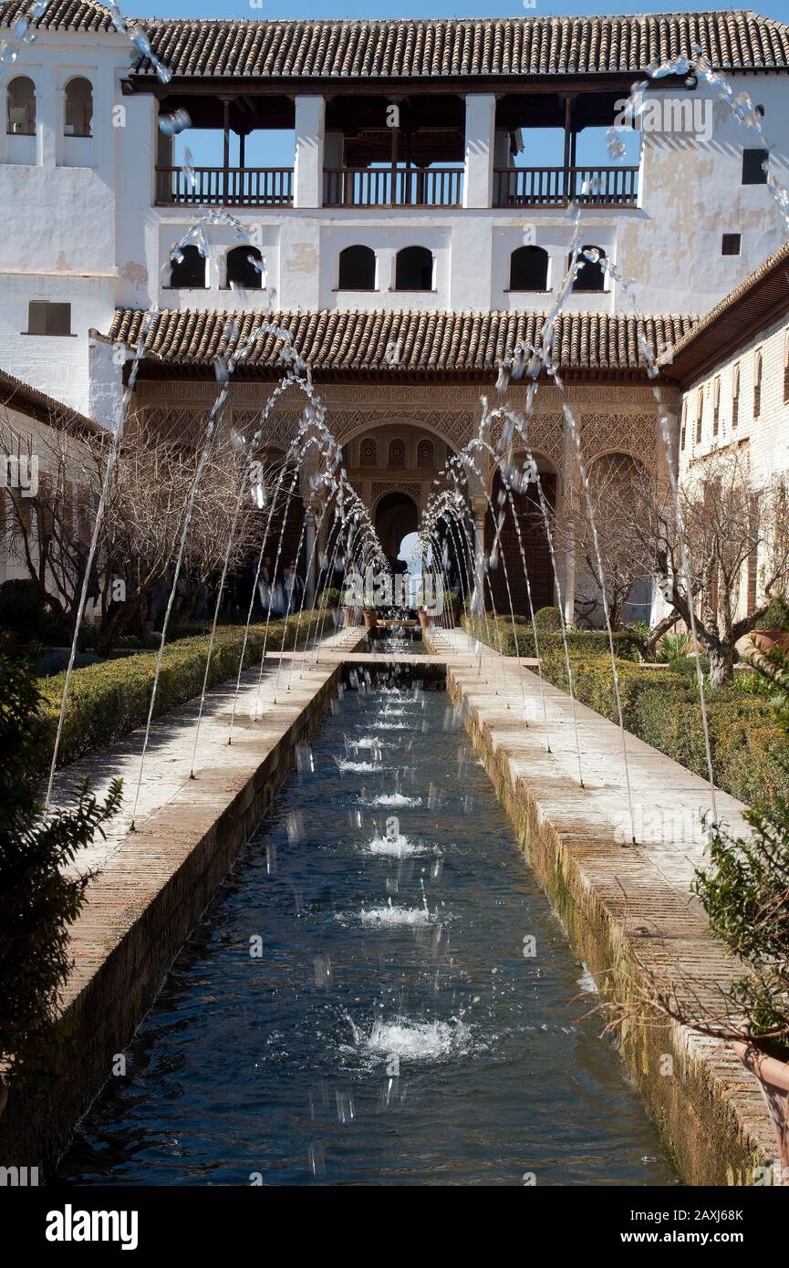 Granada Spain, water fountain in generalife gardens Stock Photo - Alamy