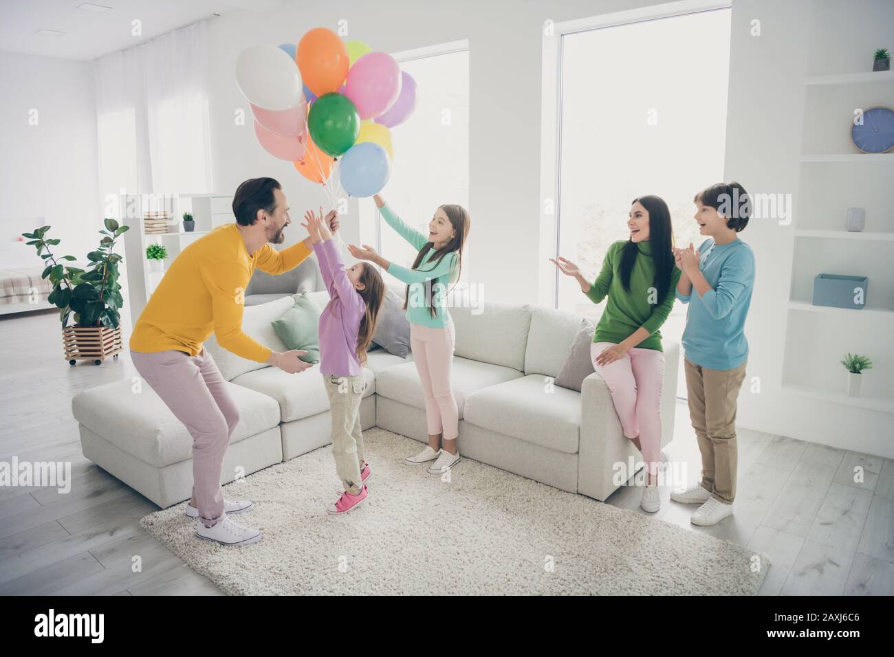 Full size photo of positive fun cheerful people family enjoy ...