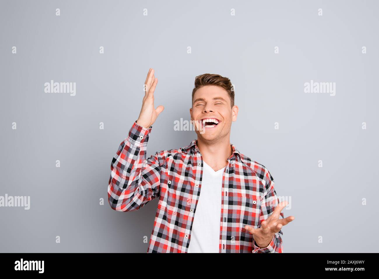 Portrait of happy smiling man achieving his goal Stock Photo - Alamy
