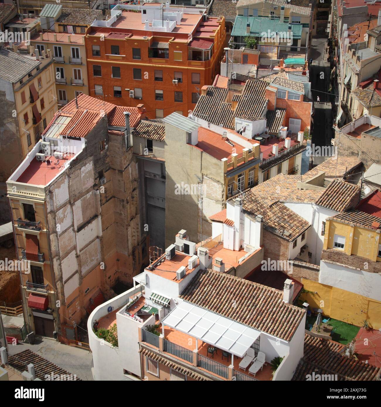 Valencia, Spain. Aerial view of narrow old town streets. Square ...