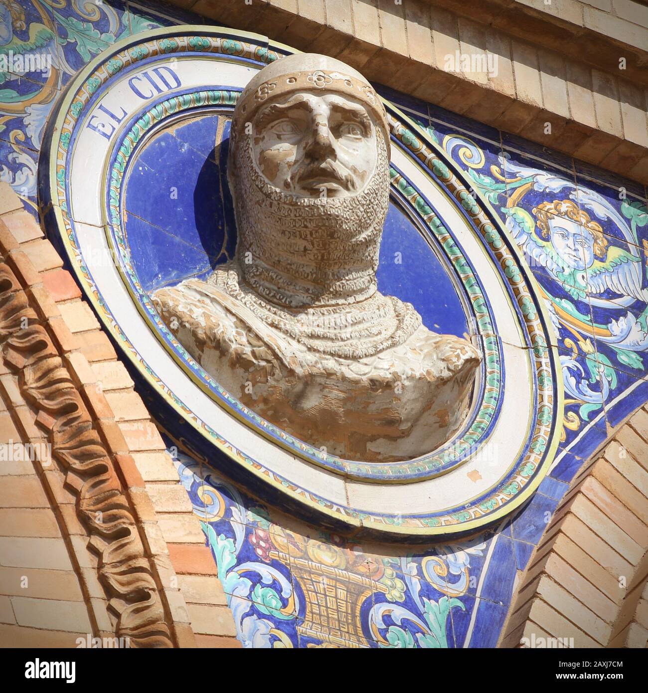 Bust of famous El Cid, Spanish hero in Plaza de Espana, Seville, Spain ...