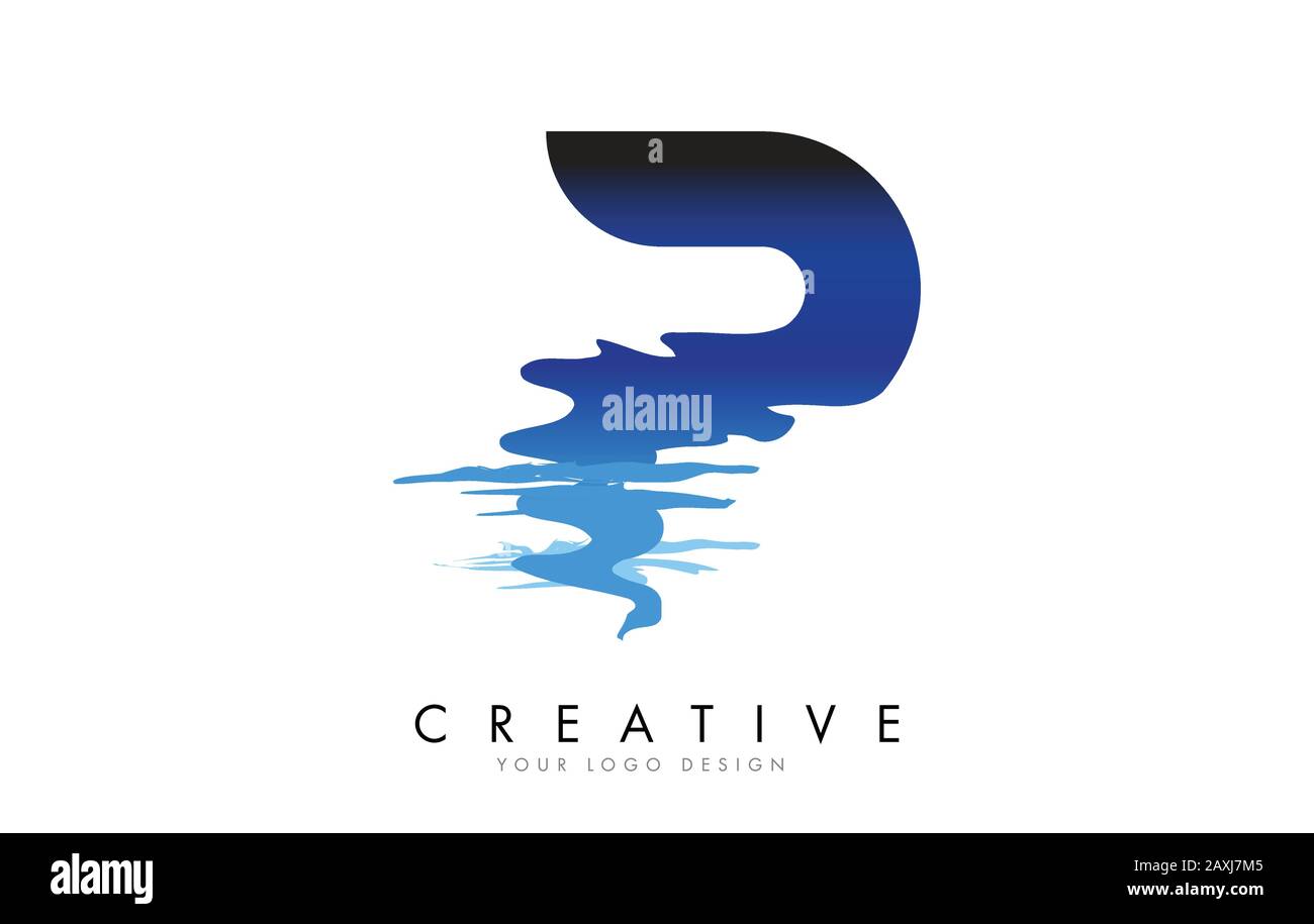 P Letter Logo Design with Water Effect and Deep Blue Gradient Vector ...
