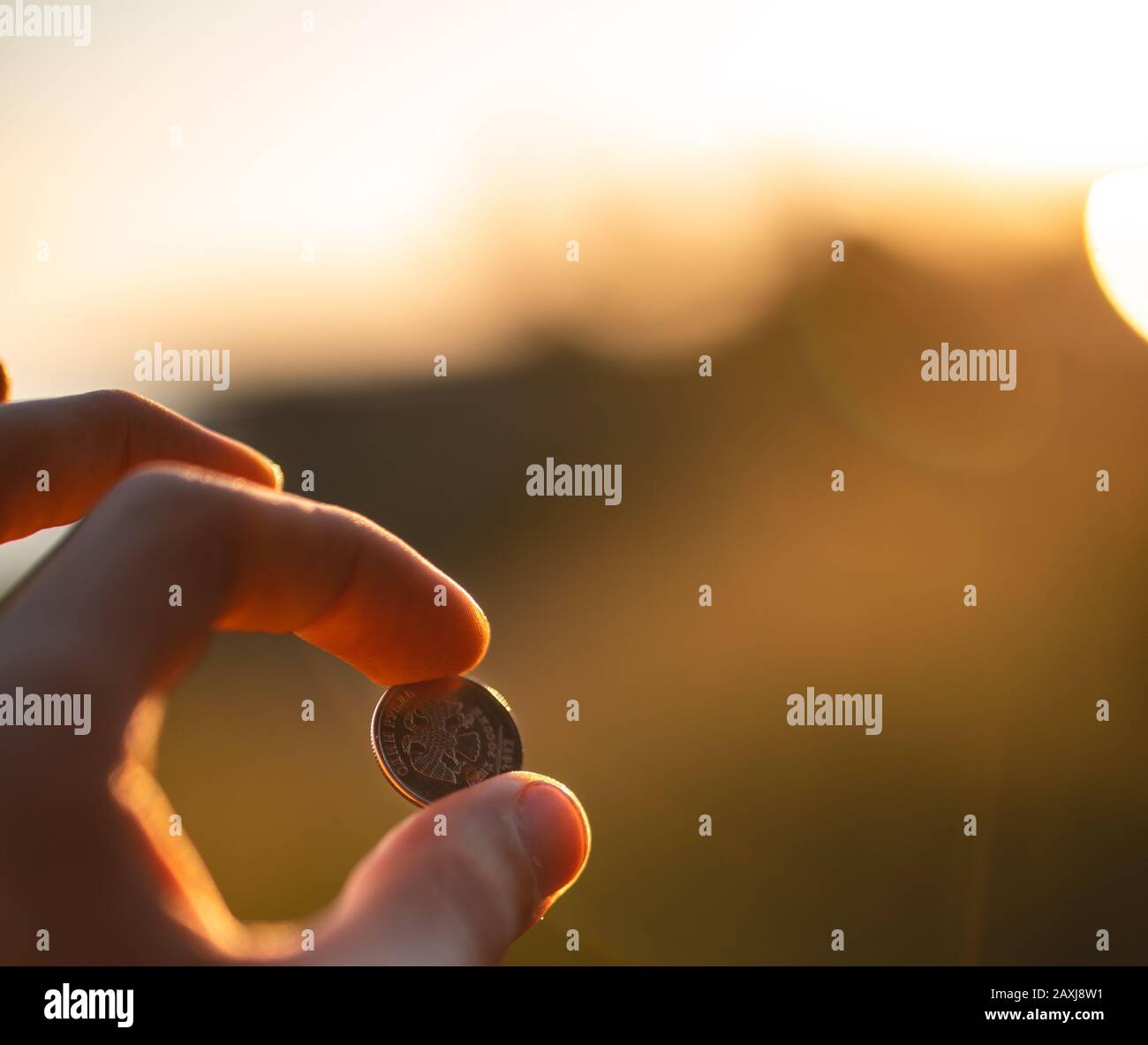 Person holding Loose change, coins. Finance and economy concept Stock ...