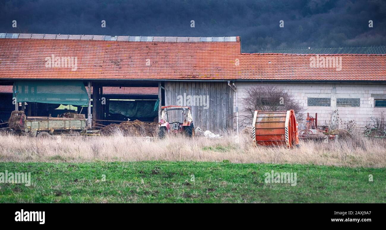 Backyard view of a German farm in Bavaria Stock Photo - Alamy