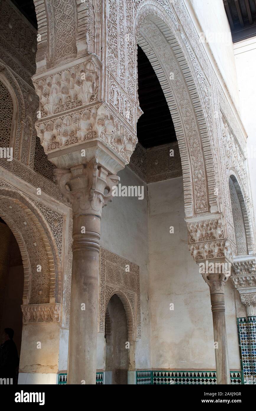 Granada Spain, detailed decoration in arches and column capitals in a ...