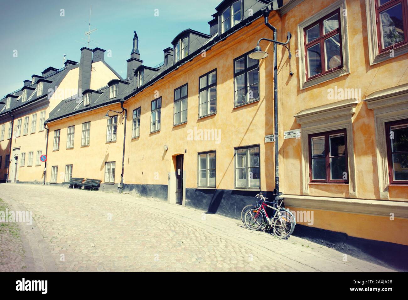 Stockholm, Sweden. Old architecture at Sodermalm island. Street view ...