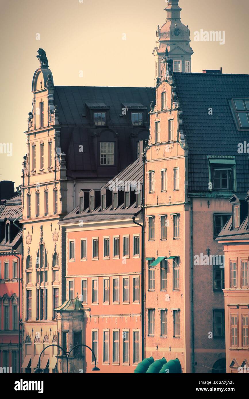 Stockholm, Sweden. View of famous Gamla Stan (the Old Town). Cross ...