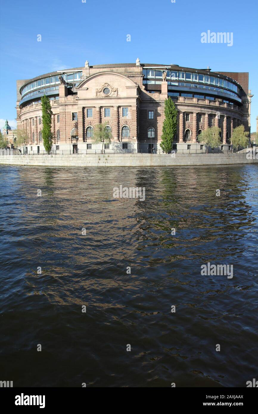 Parliament of Sweden building in Stockholm. Swedish government Stock ...