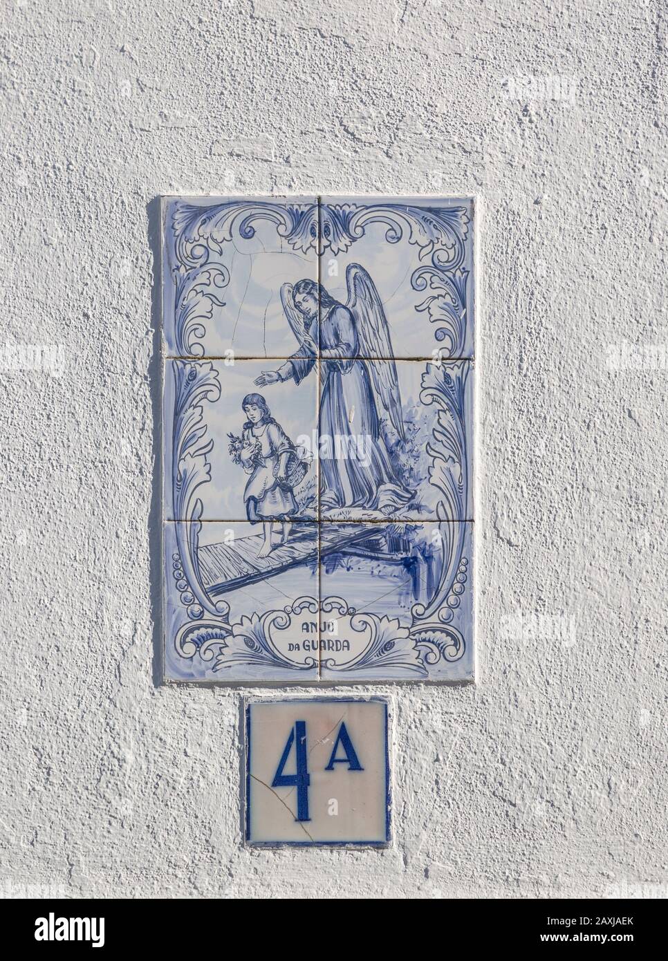 Azulejo tile ceramic image of guardian angel above house door, village ...