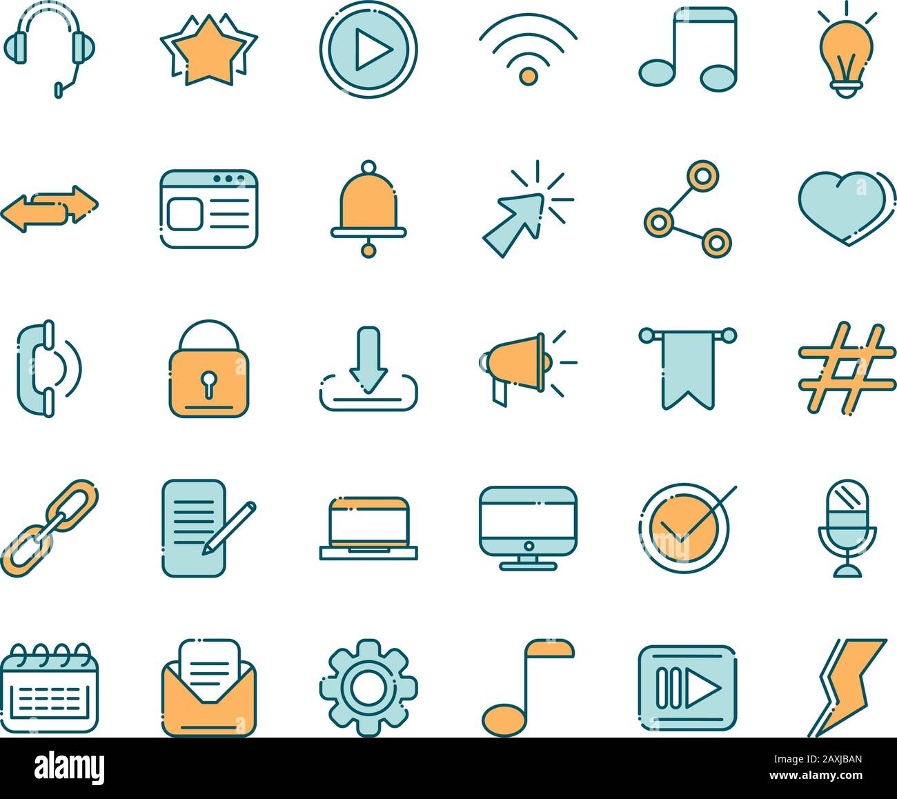 social media network technology multimedia line and fill vector ...