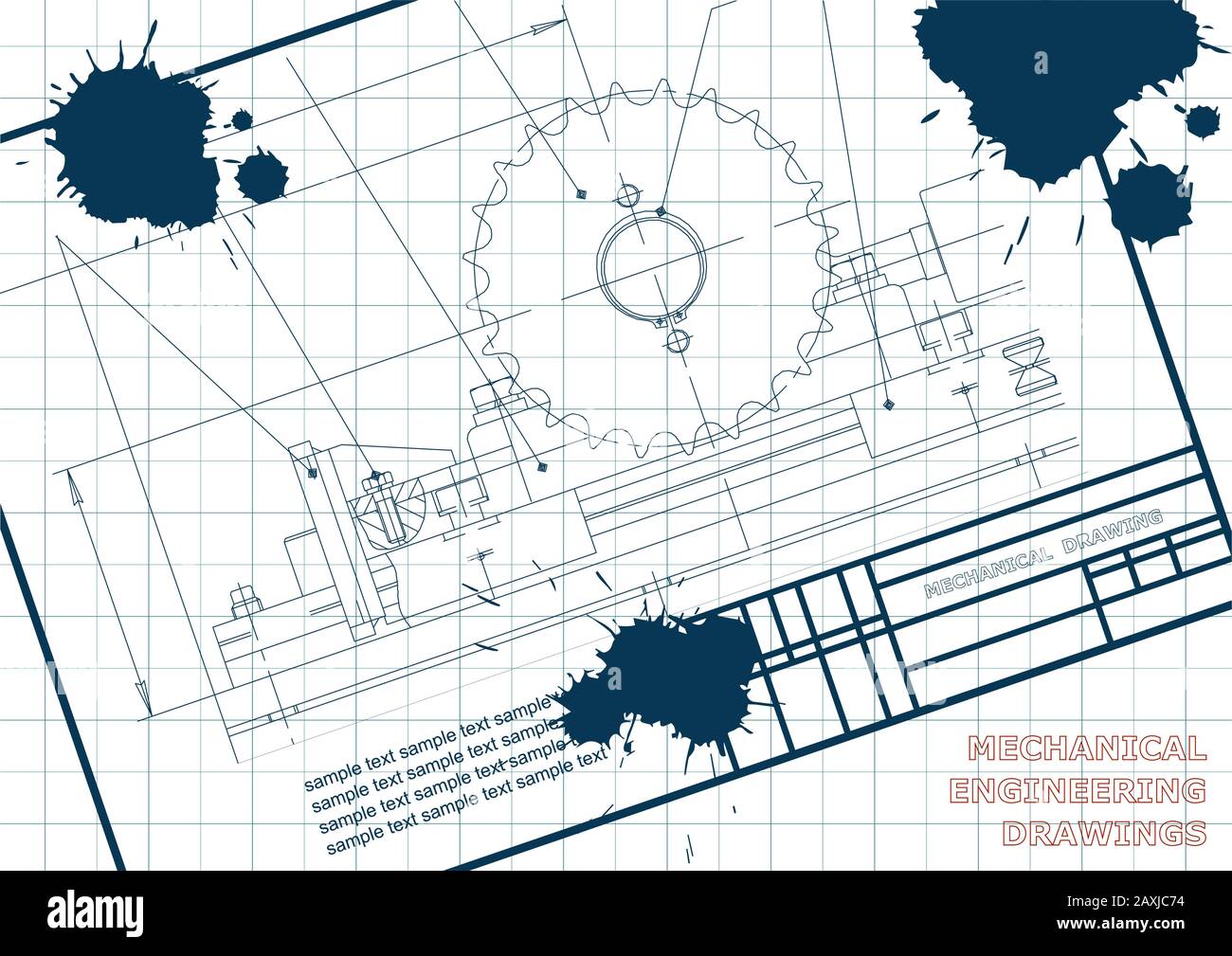 Mechanical drawings on a white background. Engineering illustration ...